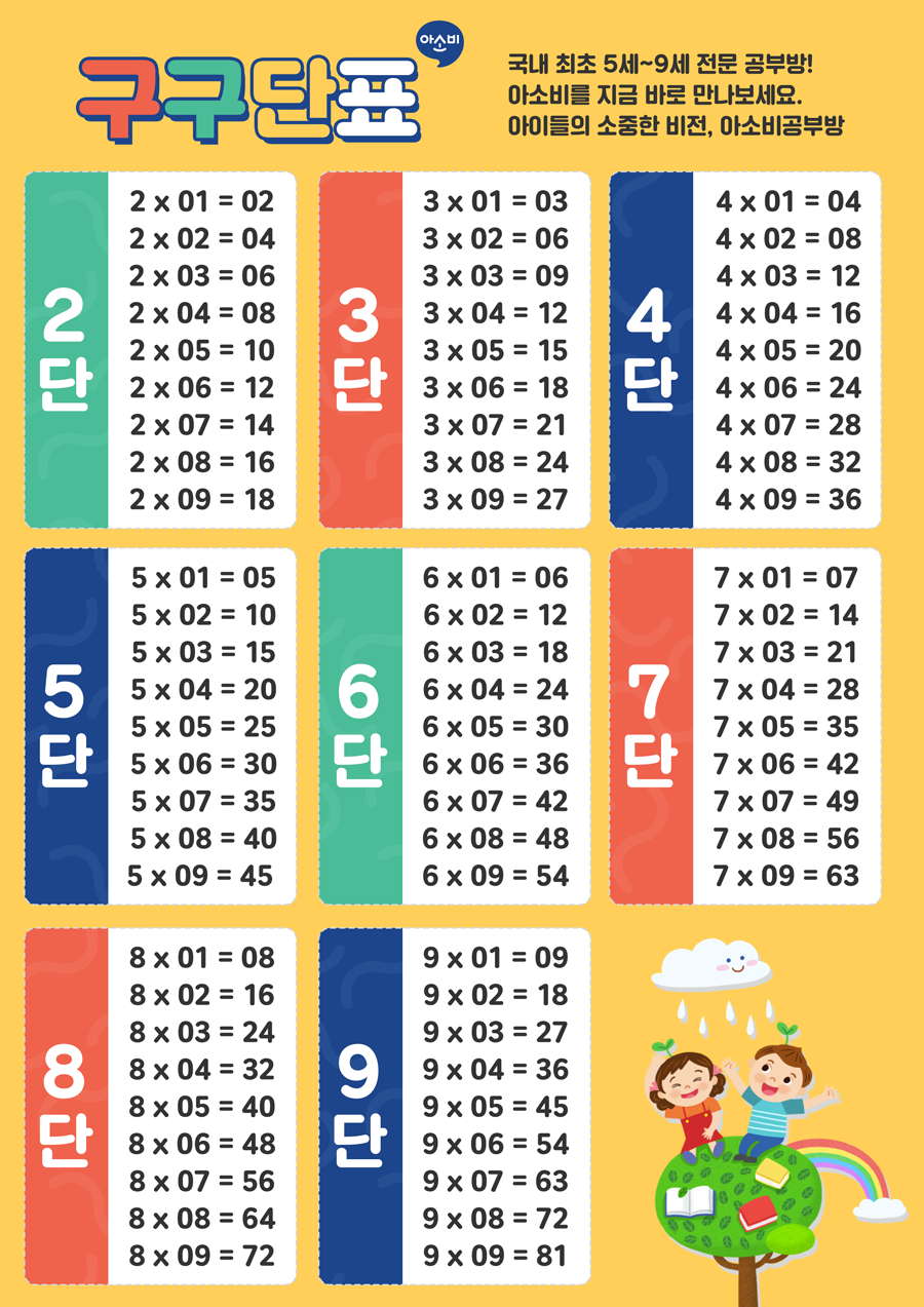 공유 무료프린트학습지구구단외우기 수학 공부는 역시 아소비공부방 구구단표 다운 구구단송 네이버 블로그