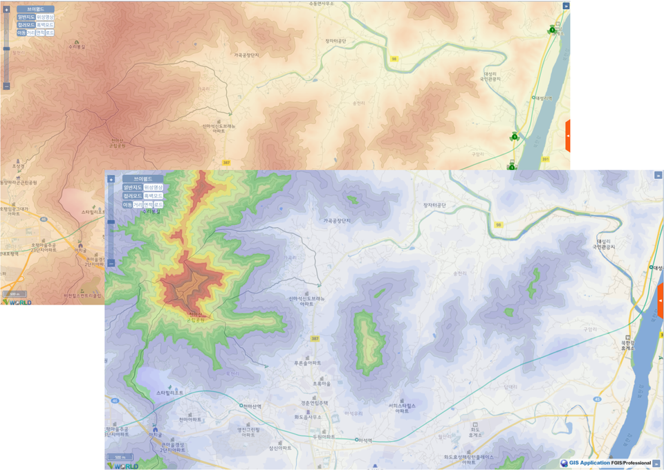 [OpenLayers] 표고/경사/향/음영 데이터 시각화 : 네이버 블로그